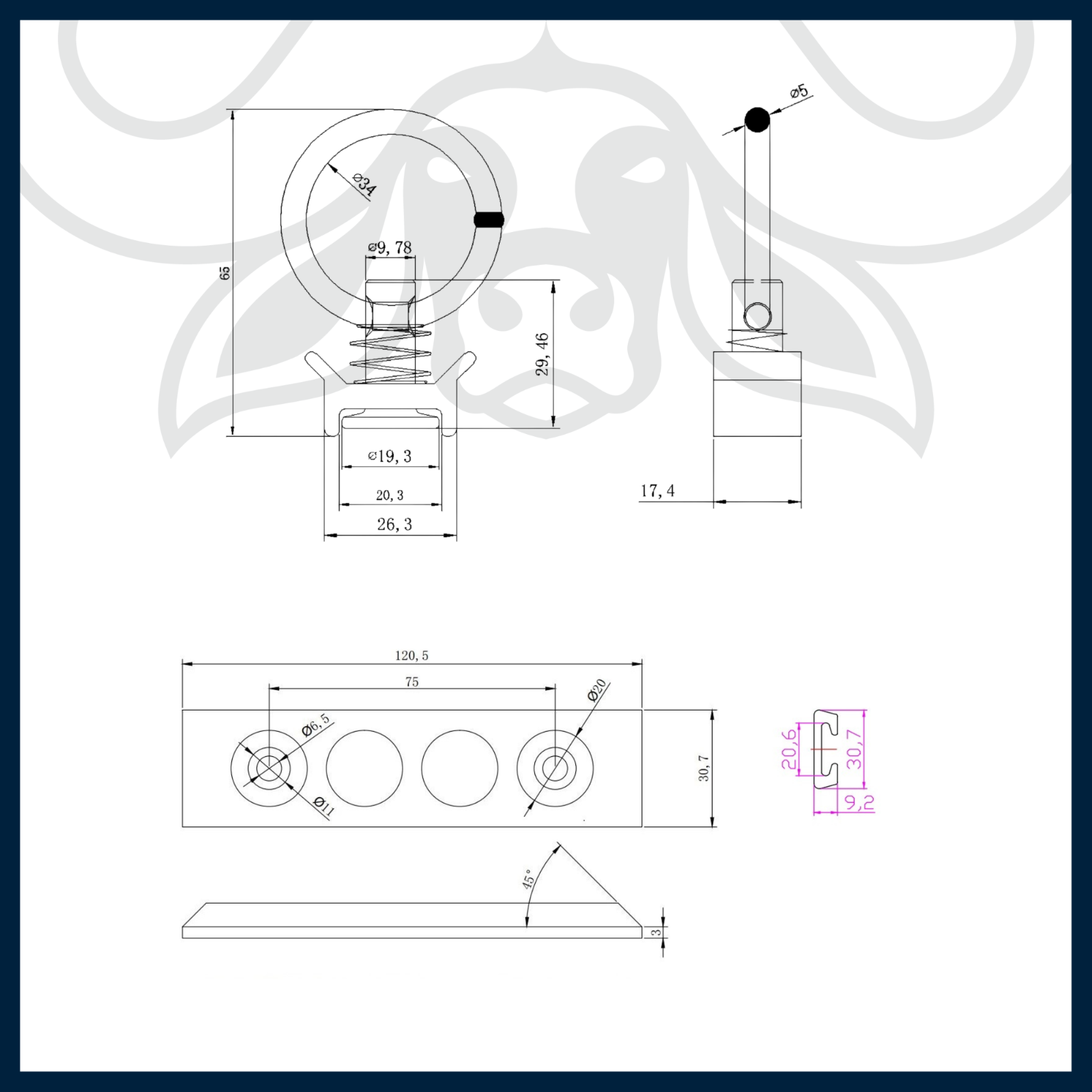 Cargo Anchor Track Kit Small, 2 x 120.5mm Tracks - Polishup
