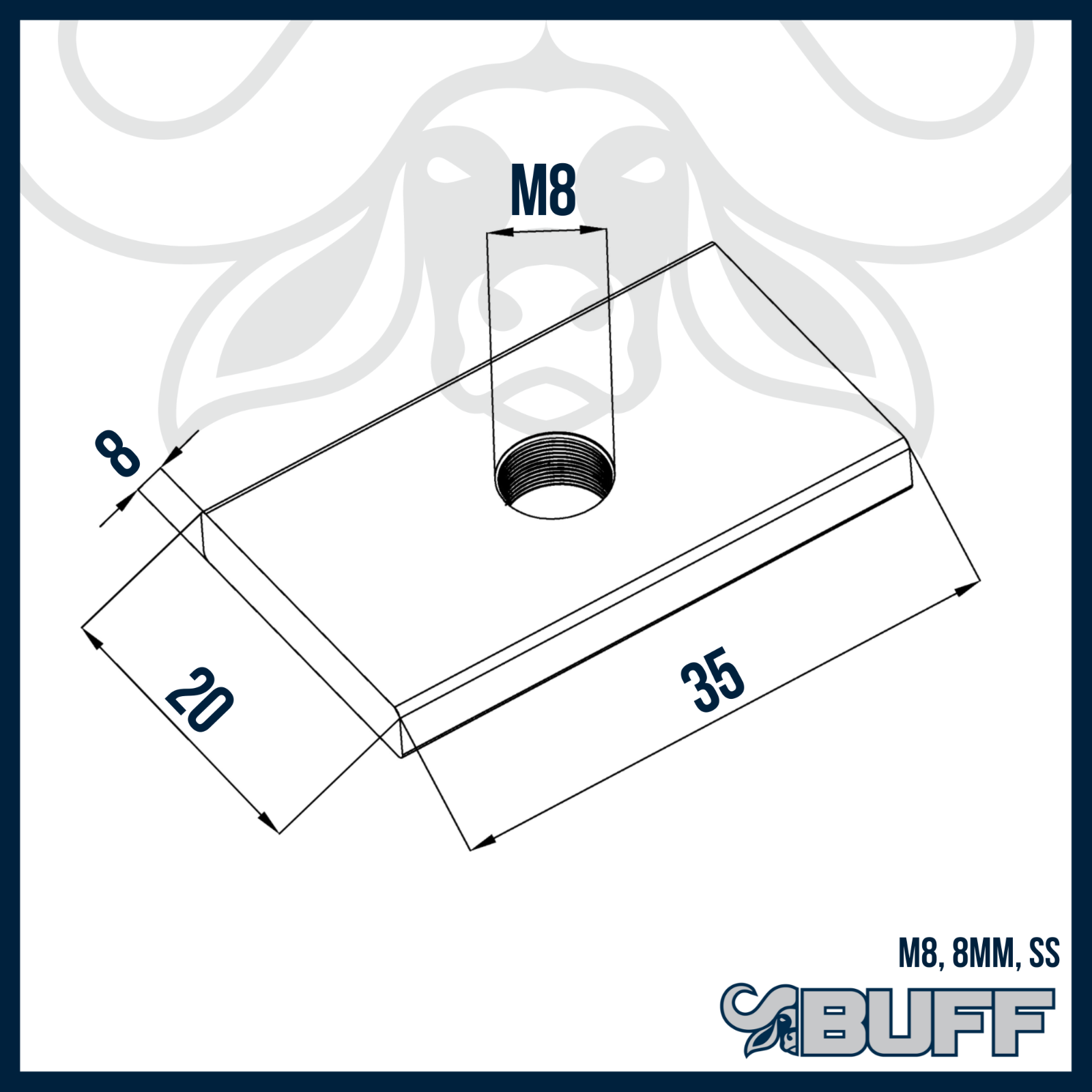Channel Nut, M8, 8mm (8 Pack) - Polishup
