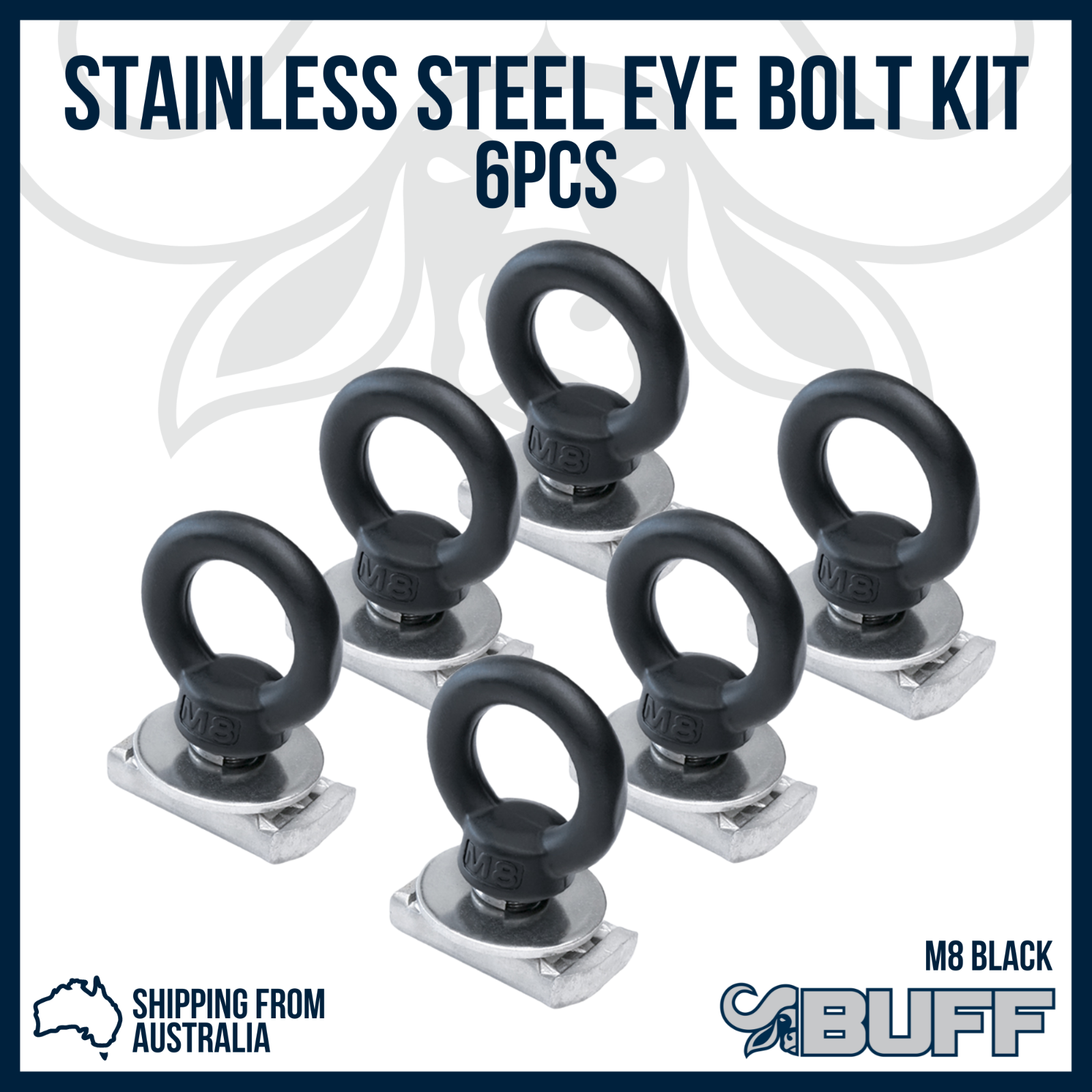 Eye Bolt Kit, Black Powder Coated, M8, 8mm Channel Nut (6 Pack) - Polishup