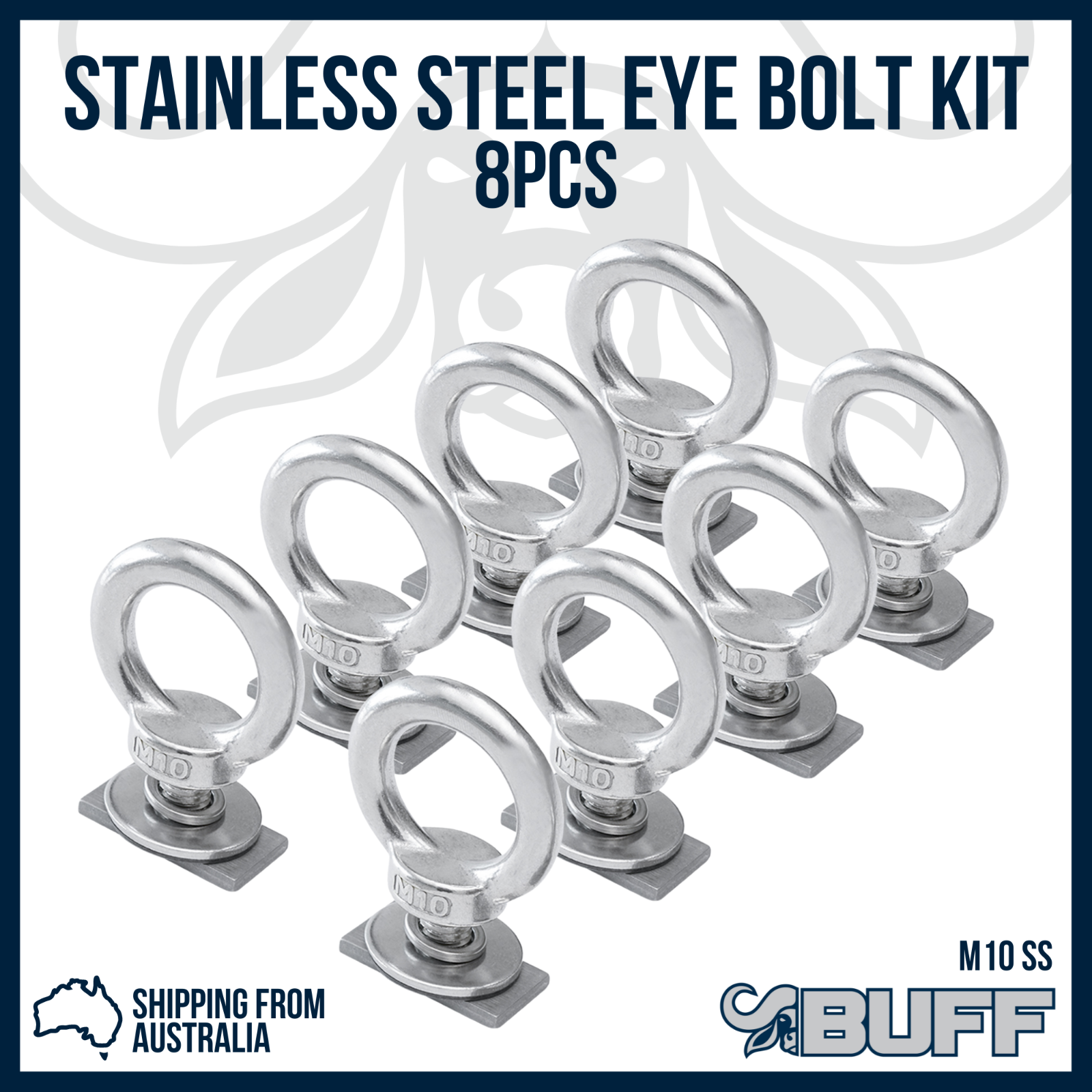 Eye Bolt Kit, M10, 4mm Channel Nut (8 Pack) - Polishup
