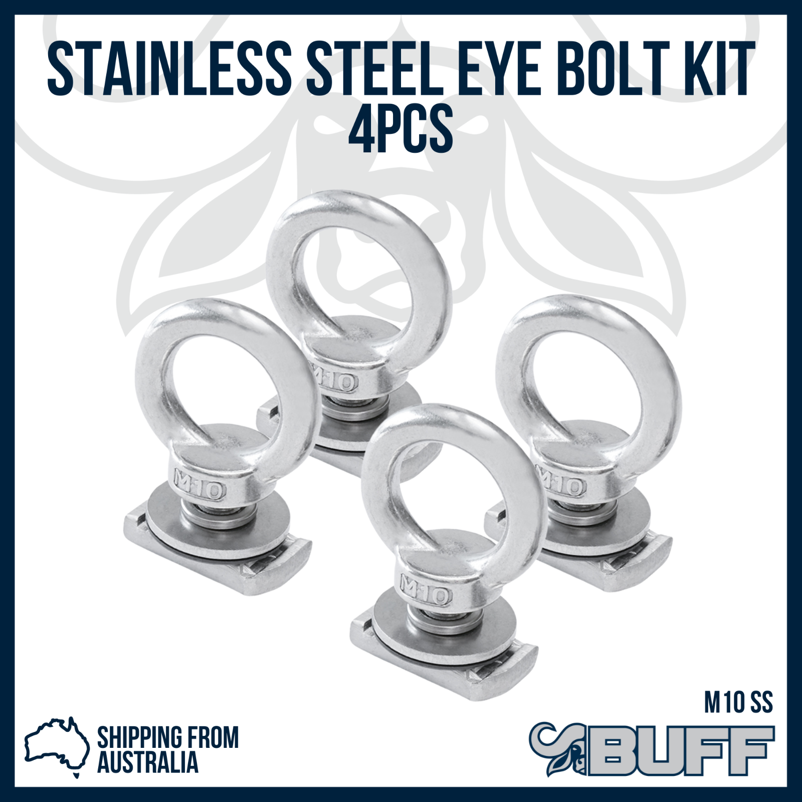 Eye Bolt Kit, M10, 8mm Channel Nut (4 Pack) - Polishup