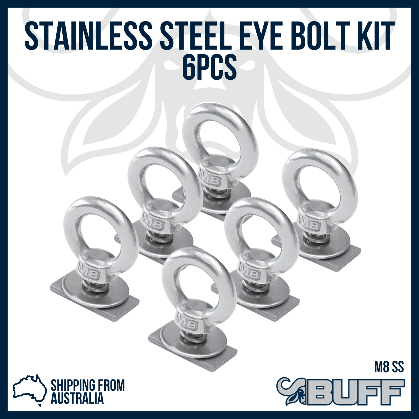 Eye Bolt Kit, M8, 4mm Channel Nut (6 Pack) - Polishup