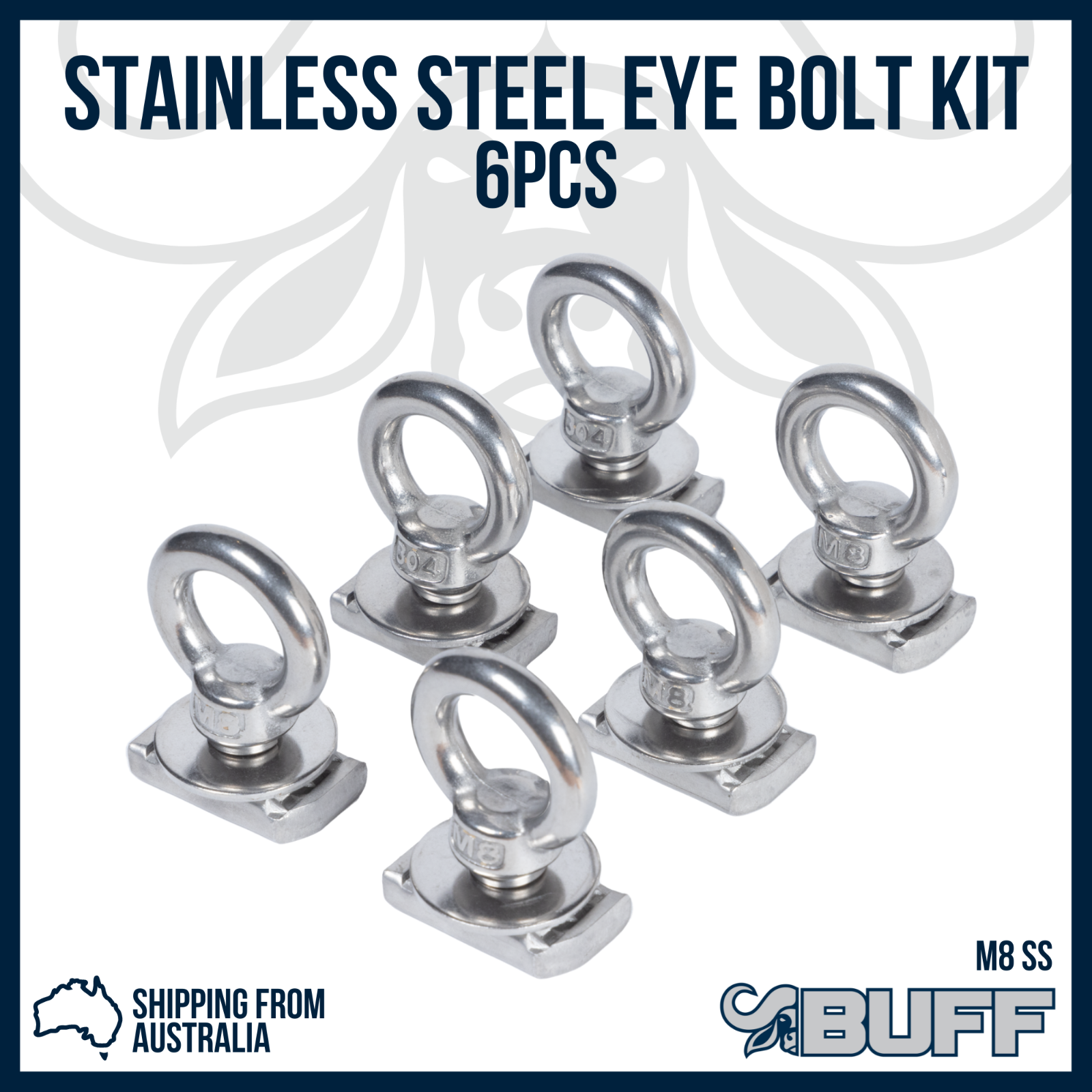 Eye Bolt Kit, M8, 8mm Channel Nut (6 Pack) - Polishup
