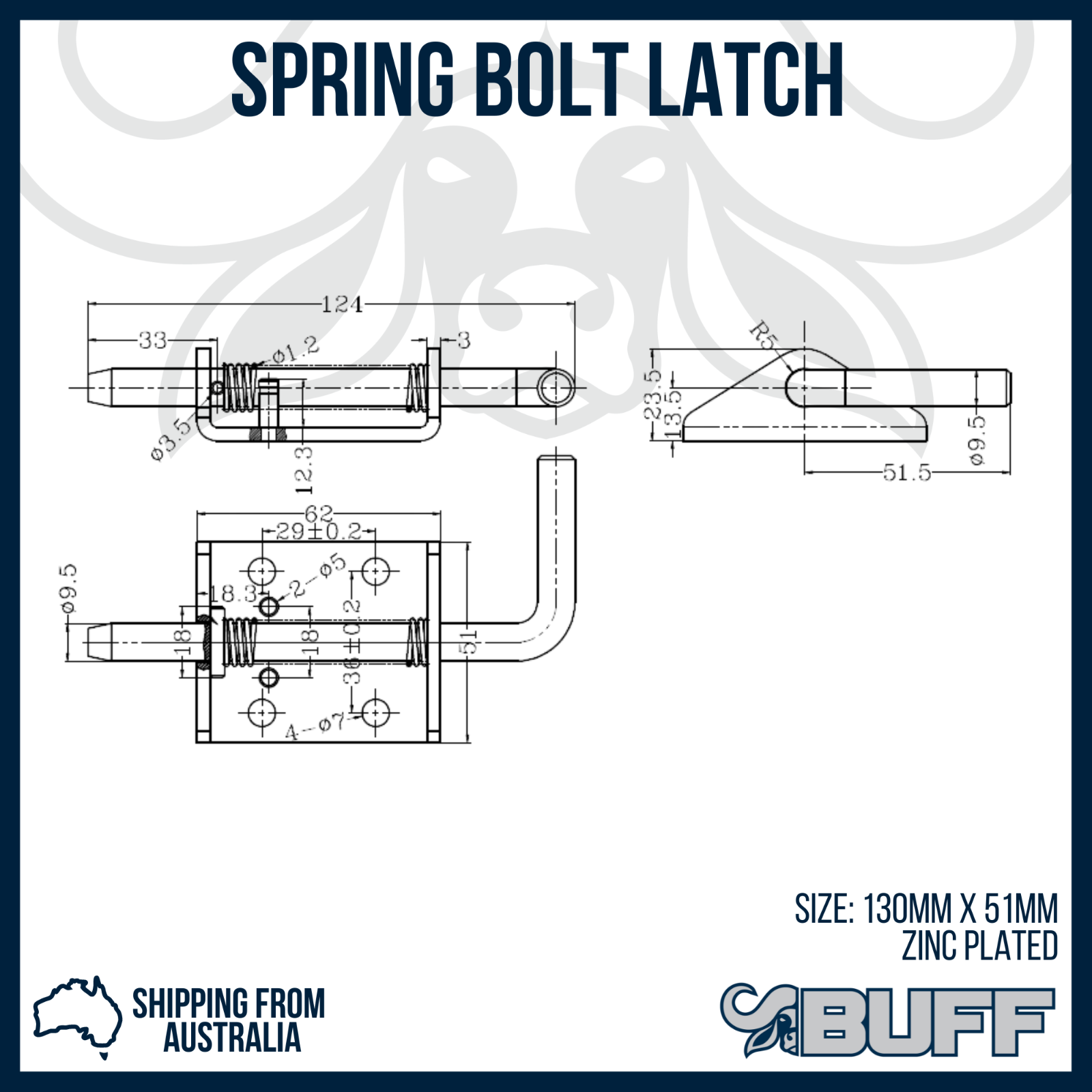 Spring Bolt Latch Size 130mm X 51mm 4 Pack Polishup Spring Bolt Latch Size 130mm X 51mm 4 Pack Polishup