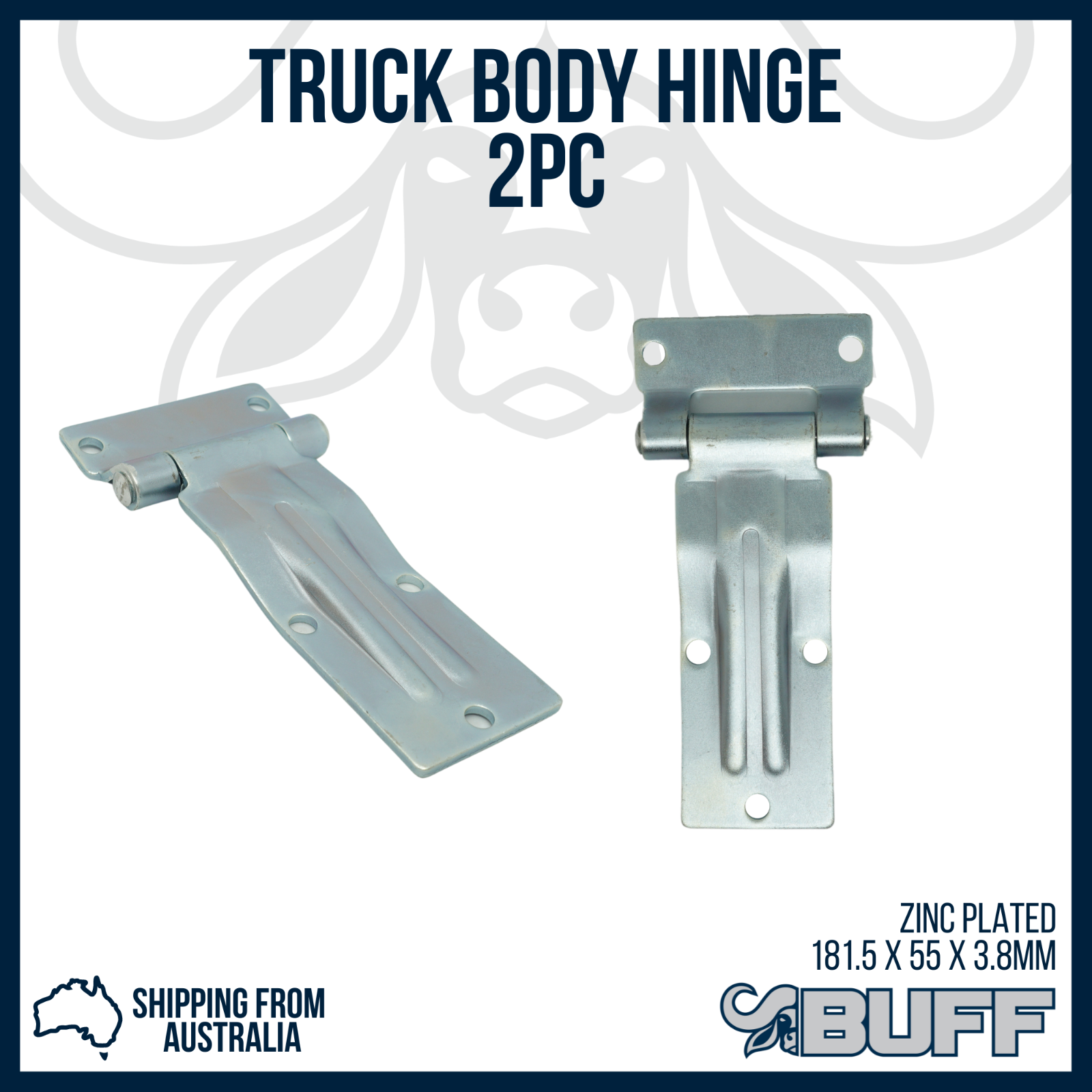 Zinc Plated Truck Body Hinge (2 Pack) - 181.5mm, 55mm, 3.8mm - Polishup